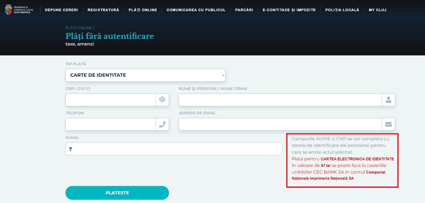 NU se mai poate plăti online taxa pentru buletine electronice pe site ...