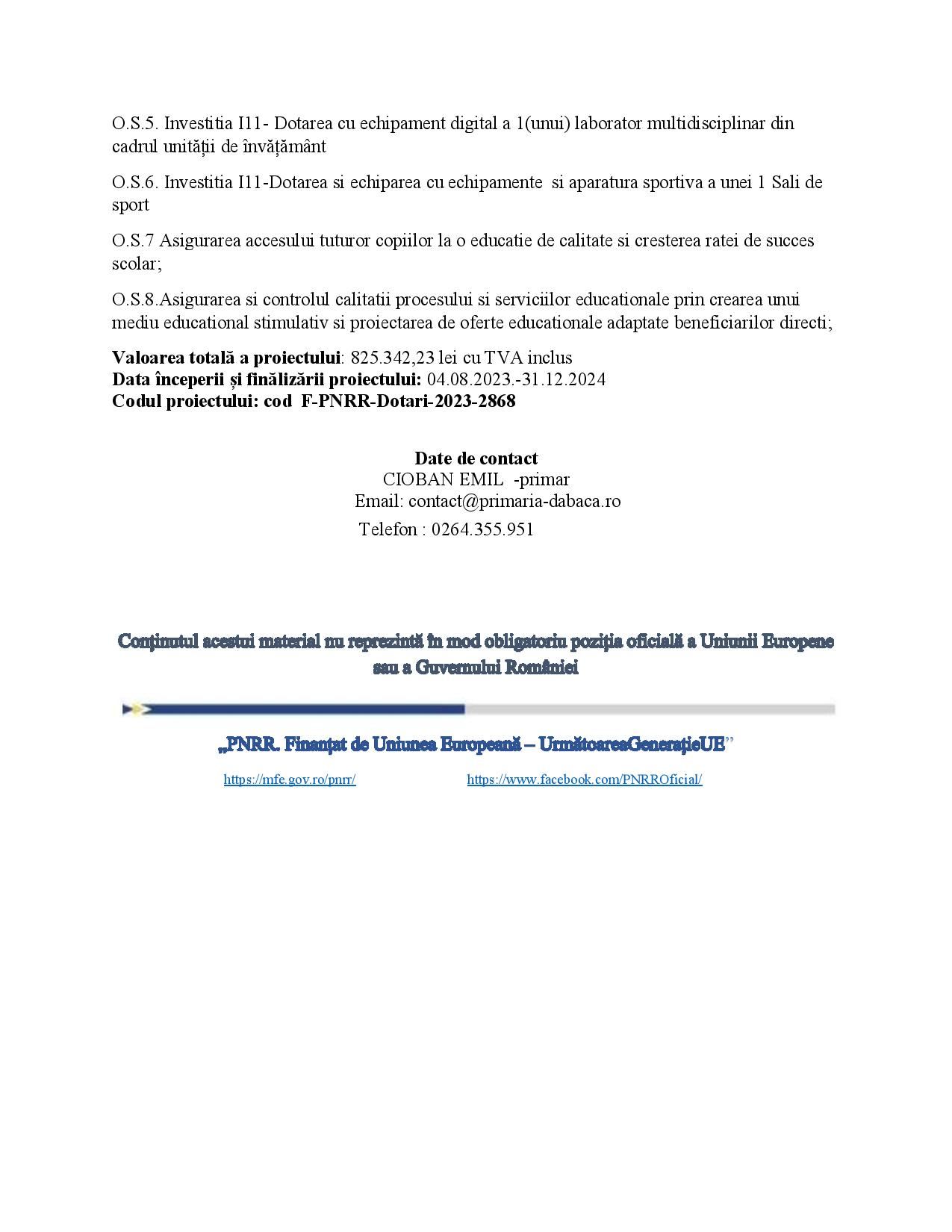 Comuna Dabaca anunță demararea proiectului cu titlul „DOTAREA CU ...