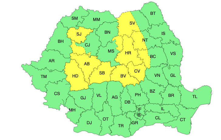 Cod GALBEN de averse torențiale în județul Cluj!