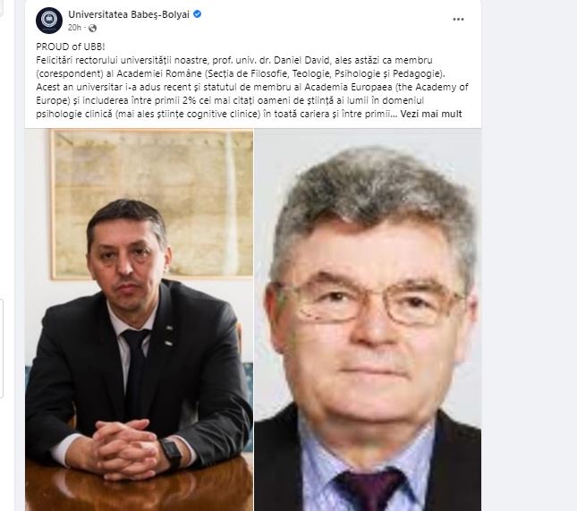 Daniel David, rectorul Universității Babeș-Bolyai, a fost ales membru ...